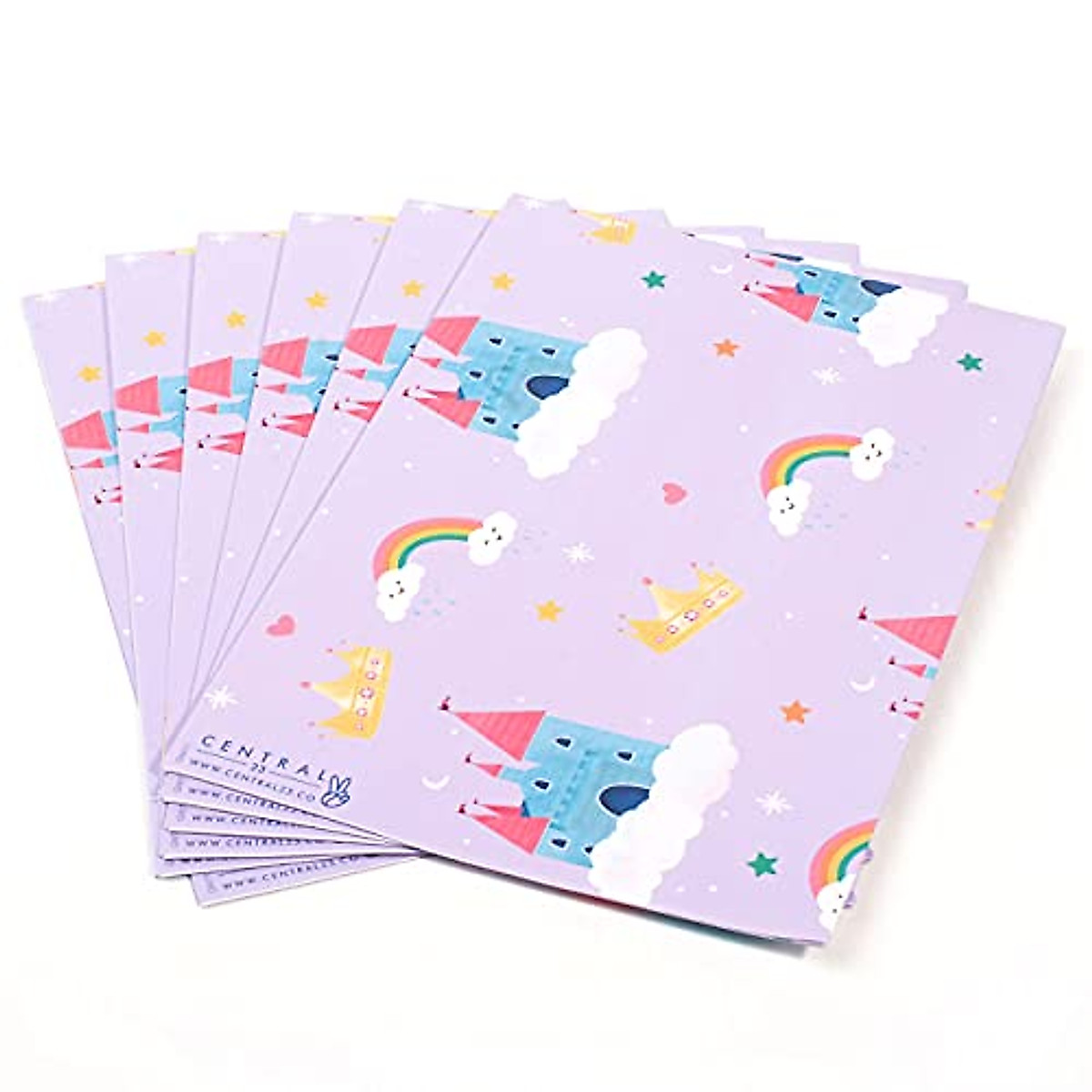 CENTRAL 23 Birthday Wrapping Paper Sheets (x6) - Purple Rainbow and Castle - Gift Wrap for Girls - New Baby - Stars and Crowns - Valentines Day Gift Wrapping Paper - Recyclable