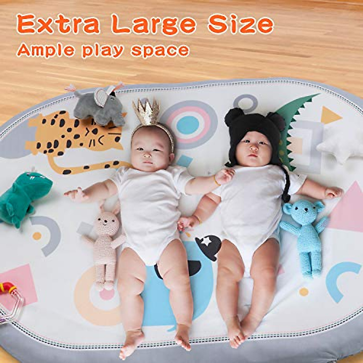 Lupantte 7 in 1 Baby Play Gym Mat, 2 Replaceable Washable Mat Covers Baby Activity Play Mat with 6 Toys, Visual, Hearing, Touch, Cognitive Development for Baby to Toddler, Thicker Non-Slip