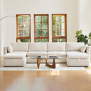 CHITA Oversized Modular Sectional Fabric Sofa Set, FSC Certified Extra Large U Shaped Couch Reversible Chaise Modular Sectional Couch, 146 inch Width, 6 Seat Modular Sofa with Storage Ottomans, Linen