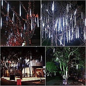 Falling Rain Christmas Lights, MIJOYE Waterproof LED Meteor Shower Lights with 30cm 8 Tube 144 LEDs, Icicle Snow Fall String Cascading Lights for Wedding, Party, Holiday, Xmas Tree, Garden (White)