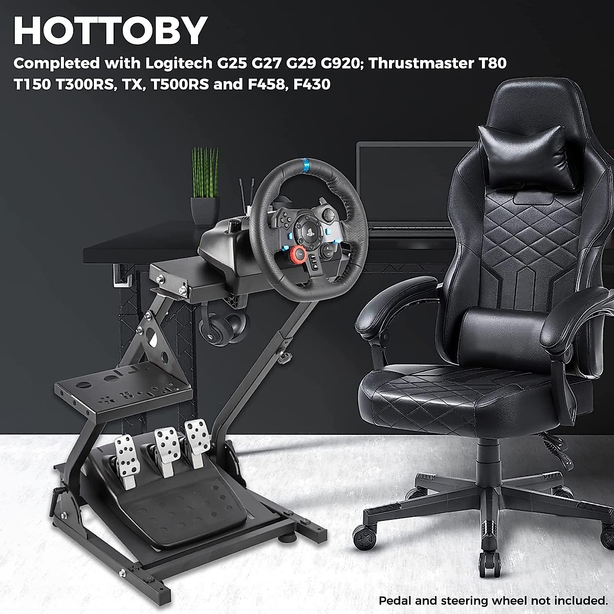 Hottoby Racing Steering Wheel Stand Foldable Shift Lever Upgrade Fit for Logitech/Thrustmaster G25 G27 G29 G920 G923 T150 T248 T300 Multi-level Adjustable Easy Storage Install Cockpit,No Wheel & Pedal