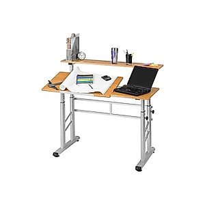 Safco Split-Level Drafting Table Height Adjustable Sit-to-Stand, 29.5" to 37.5", Medium Oak