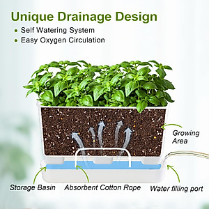 Oliz Herb Garden Planter Indoor Kit Self Watering Pots for Indoor/Outdoor Plants 2 Packs Windowsill Plant Pots with Drainage and Tray, Window Pot for Indoor Plants