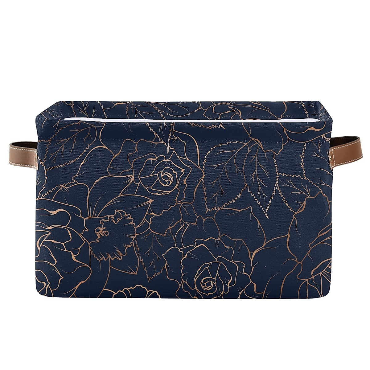 Copper-gold Gloss Outline Navy Dark Blue Rectangle Storage Basket Collapsible Storage Bin for Nursery Toys Books, Waterproof Baskets for Closet Shelves Bedroom Decor