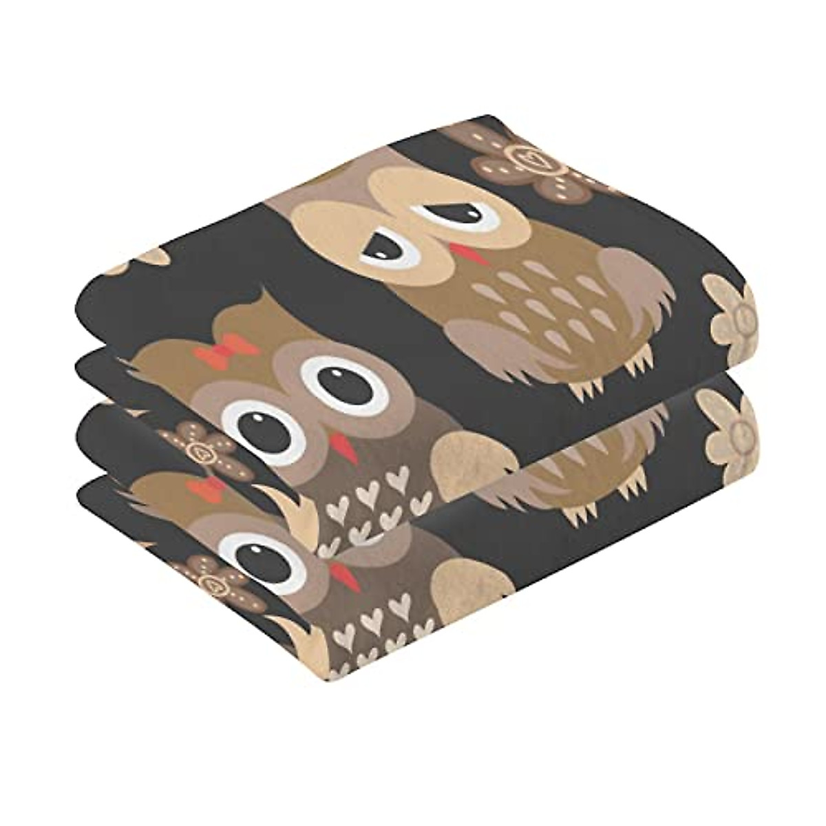 Jucciaco Cute Cartoon Owls Cotton Towels for Bathroom, Soft Absorbent Hand Towel Set of 2 for Kitchen Yoga Gym Decorative, 16x28 inch