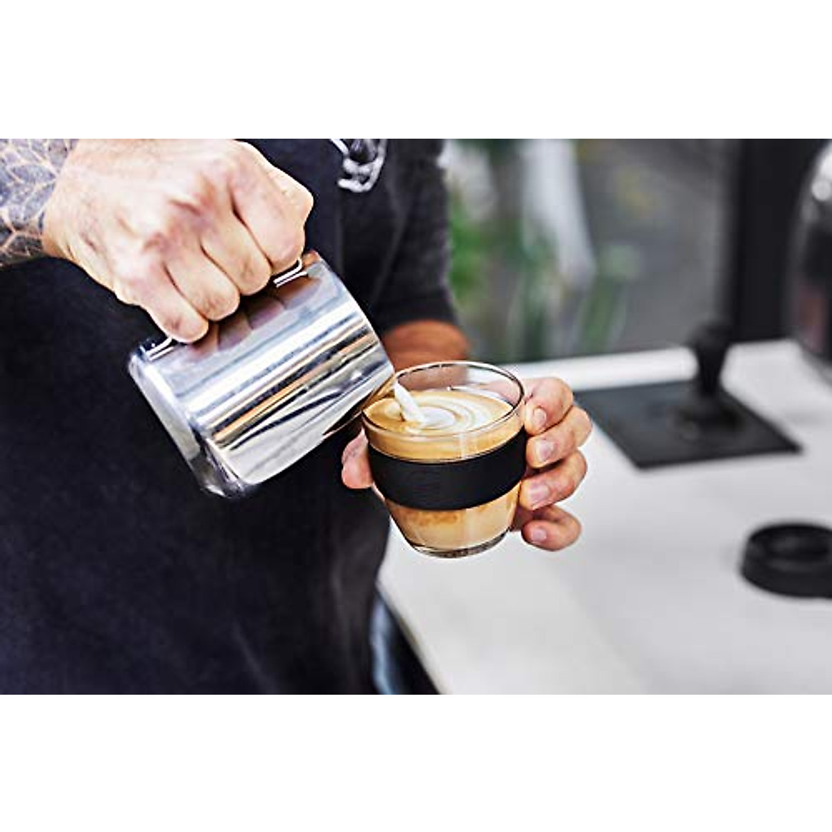 KeepCup 12oz Reusable Coffee Cup. Toughened Glass Cup & Non-Slip Silicone Band. 12-Ounce/Medium, Black