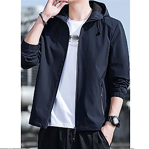 Maiyifu-GJ Men's Lightweight Full Zip Windproof Hoodie Slim Fit Casual Hooded Sweatshirt Outdoor Spring Active Windbreaker (Blue,XX-Large)