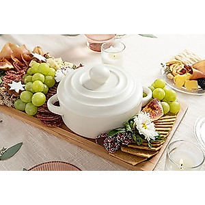 Stoneware Brie Cheese Baking Dish and Warmer with Lid - Oven Safe - Great for Charcuterie Board and Grazing Table Accessories - Perfect for Camembert, Baked Brie, Fondue, Dip - Oven Safe Ceramic Crock