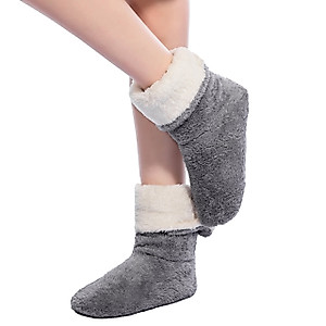 FRALOSHA Women's Slipper Sock Coral velvet indoor Spring-autumn Super Soft Warm Cozy Fuzzy lined booties slippers (27cm) Grey