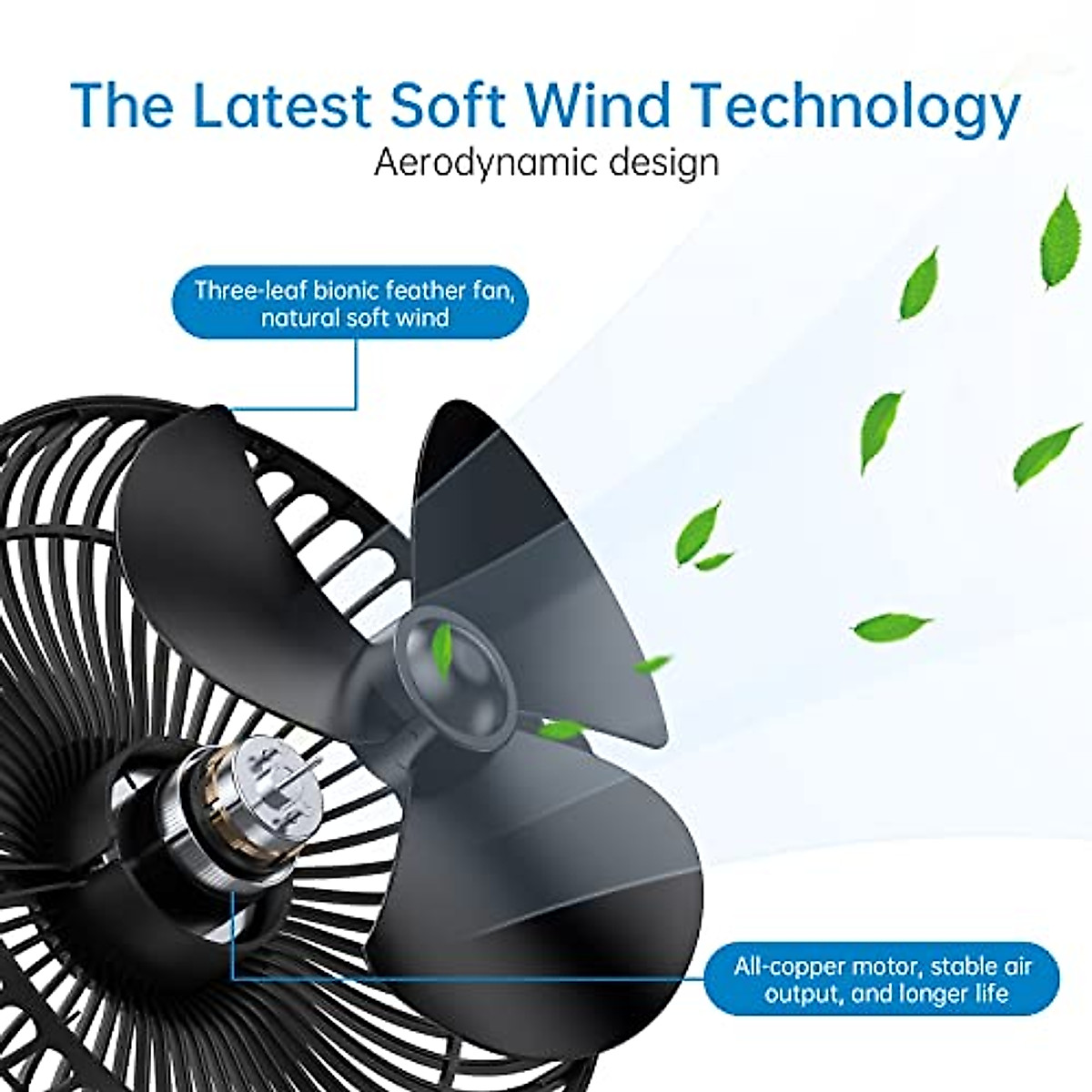 Acekool Battery Operated Fan, Camping Fan with Night Light, 3 Speeds Portable Desk Fan,135°Rotation, Rechargeable Quiet Table Fan for Office, Bedroom, Travel, Camping (Deep Black)