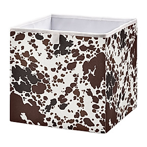 Burbuja Cow Skin Print Storage Cubes Fabric Storage Bins Foldable Closet Organizer Basket with Handle, 11x11x11 Cube