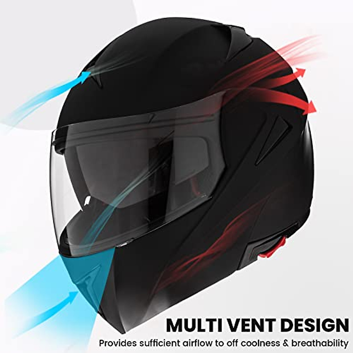 ILM Motorcycle Helmets Modular Dual Visor Flip-up Full Face Street Bike Racing Helmet DOT 5 Colors Model 808 (L, Matte Black)