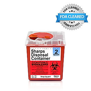 Sharps Containers for Home and Professional Use, 2 Quart Needle Disposal Containers, Syringe Disposal Container Home, Biohazard Containers, Small Sharps Container