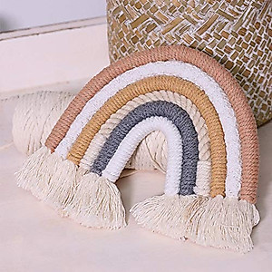 Abnilxt Rainbow Wall Hanging,Woven Rainbow Wall Hanging, Rainbow Wall Art,Bohemian Wall Hanging,Handmade Macrame Rainbow Wall Decor for Nursery and Home Decor (Brown,6x7x0.39in)