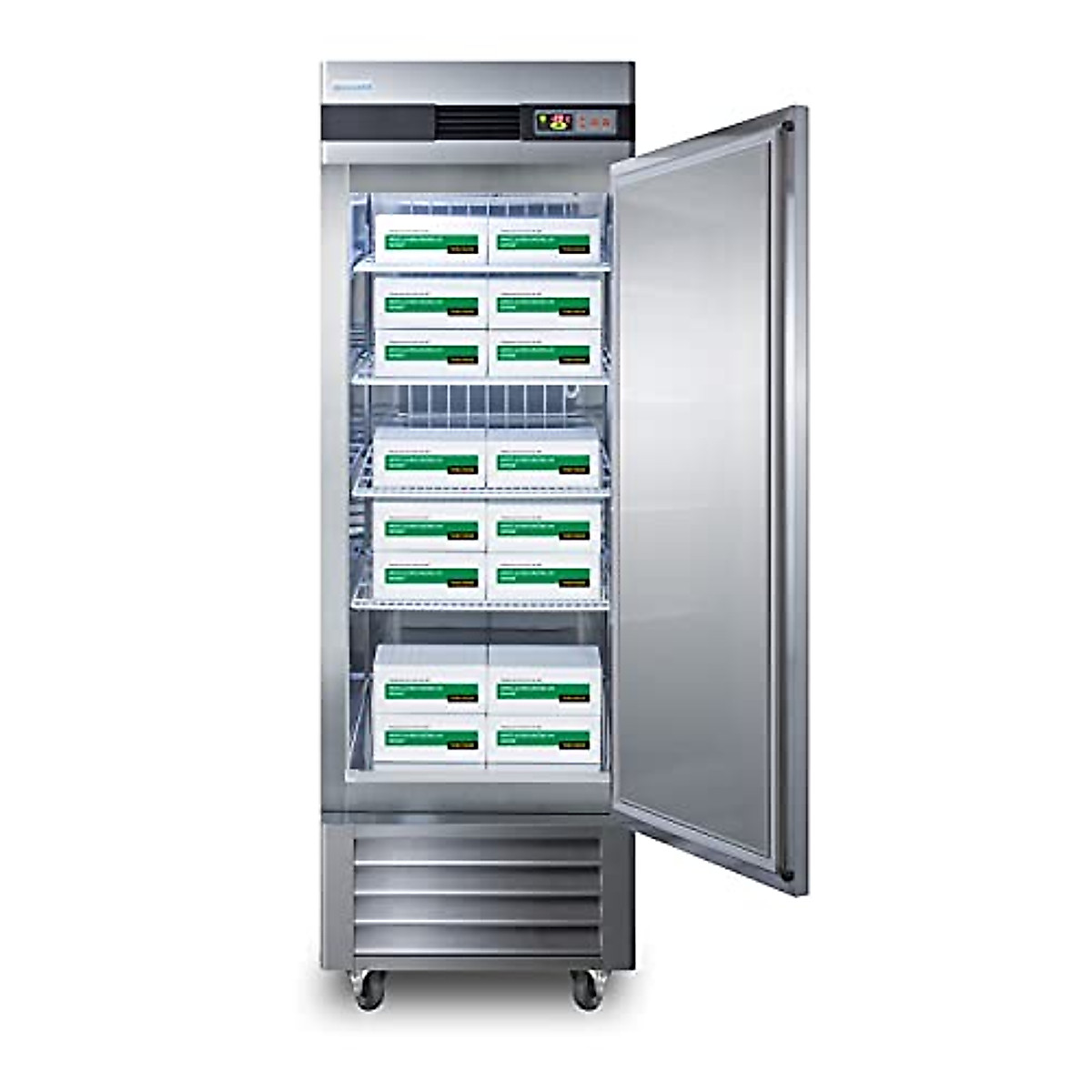 AccuCold AFS23ML 28 Pharmacy Freezer With 23 Cu. Ft. Capacity Forced Air Cooling Temperature Alarm LED Control Panel And Self-Closing Door In Stainless Steel