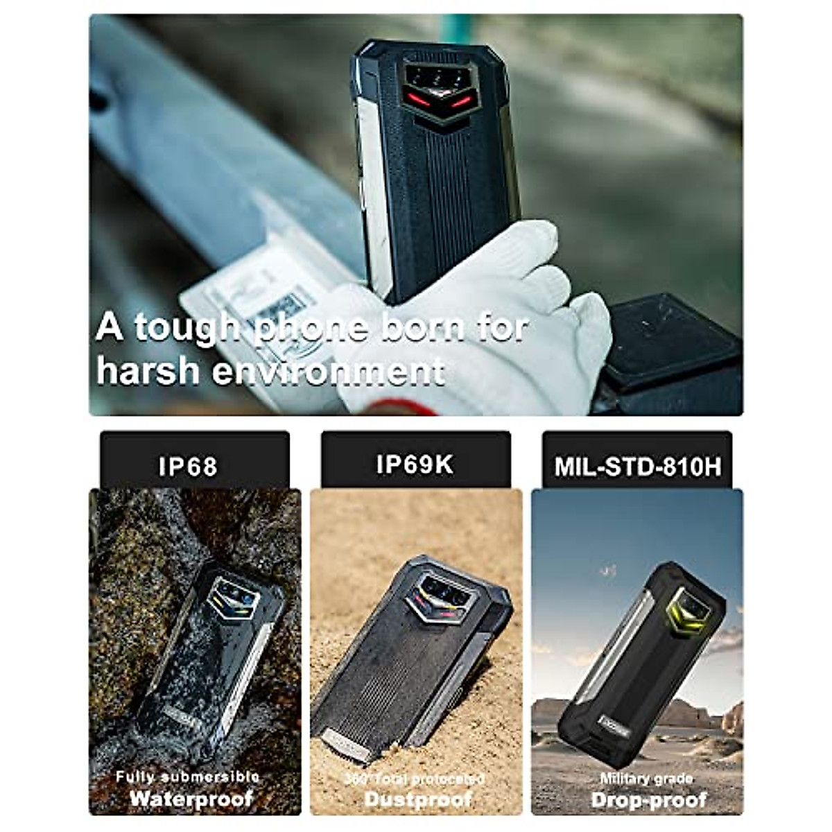 DOOGEE S89 PRO Rugged Smartphone(2022), 12000mAh Massive Battery Android 12 Rugged Phone Unlocked, 65W Fast Charging, 8GB+256GB IP68 Waterproof Cellphone, Night Vision, Breathing Light, NFC, Dual 4G