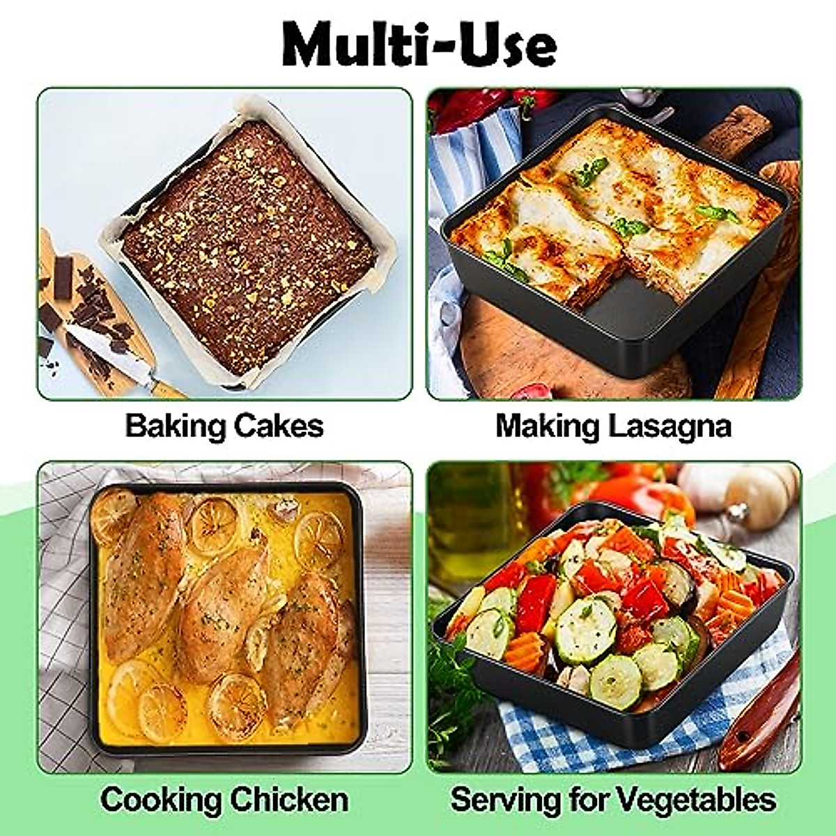 TeamFar Non-Stick Square Cake Pan, 9 Inch Square Baking Roasting Pan for Oven, with Stainless Steel Core for Cooking Cake Brownie Lasagna, Non-Toxic & Heavy-Duty, Release & Clean Easily