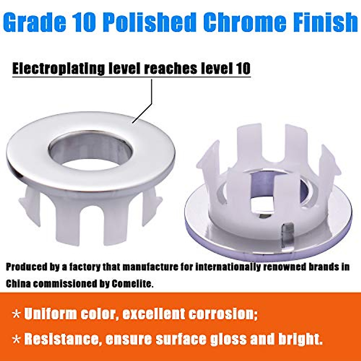 COMELITE Bathroom Sink Overflow Trim-Ring - 304 Stainless Steel Sink Mesh Hole Overflow Covers, Round Insert in Hole Round Caps, Brushed Silver, Pack of 2