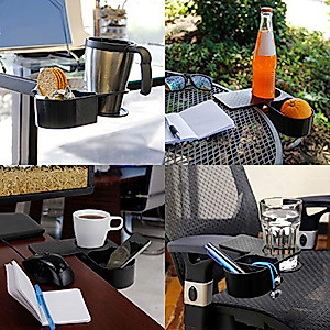 ENHANCE Clip On Desk Cup Holder - Desktop Organizer Clamp, Water Bottle Holder, Remote Holder - Home Office Desk Accessories - Drink & Food Storage with Metal Spring - Holds Phones, Office Supplies