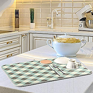 Trellis Grid Pattern Dish Drying Mat 24"x18" Absorbent Machine Washable Hanging Fast Dry Pad Dish Protective Mat for Kitchen Countertop Heat Resistant Dinner Table Mat