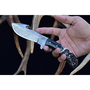 Knives Ranch Handmade Gut-Hook Skinning Knife - Ram's Horn Handle - Heavy-Duty Leather Sheath (2048-RH)
