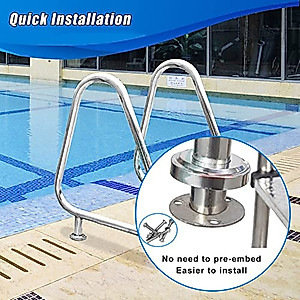 BTZHY Swimming Pool Handrails Easy-to-Install Hand Rail 304 Stainless Steel Reinforced Base Stair Railing for Garden Backyard Pools