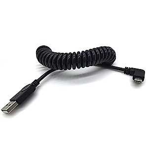 Traovien Coiled USB C Cable, USB 2.0 A to 90 Degree USB Type C 3A Spring Charge Cable, Stretched 0.6-5FT for Car Charger Galaxy S8 S9, Moto Z, More (USB A Male to C Male)