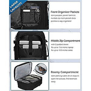 Hynes Eagle Travel Backpack 40L Flight Approved Carry on Backpack Men Large Cabin Weekender Laptop Backpack Women 15.6 inches Black with 3PCS Packing Cubes Set Black
