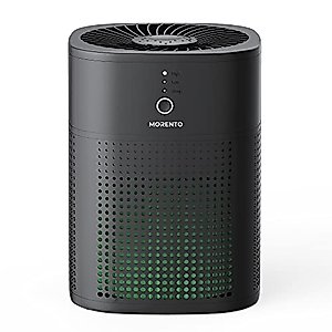Air Purifiers for Bedroom, MORENTO Air Purifiers True HEPA H13 Filter for Smoke, Allergies, Pet Dander Odor with Fragrance Sponge, Mini Air Purifier with 28db Sleep Mode, Black