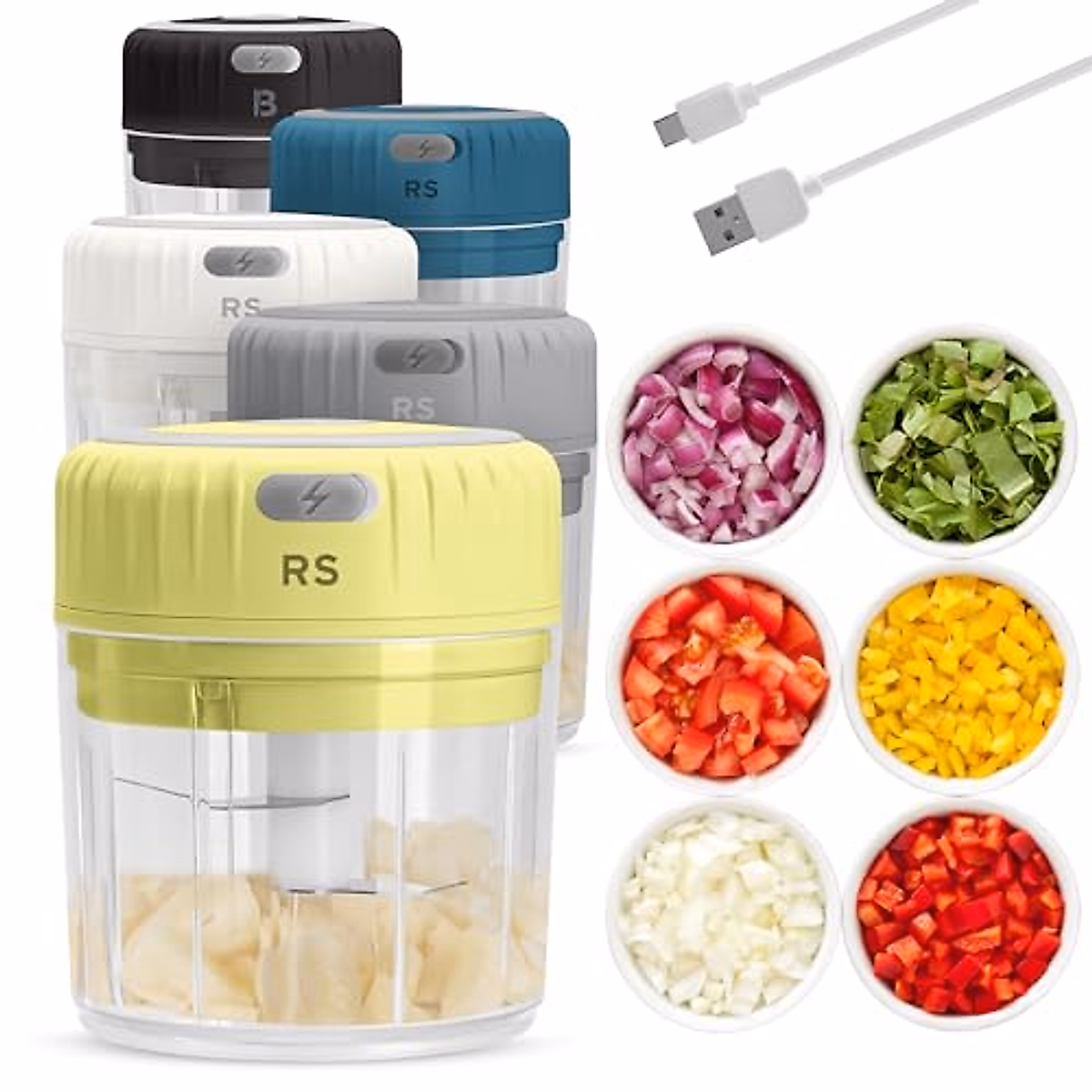 Real Simple Electric Mini Food Processor | Great for Garlic, Onion, Ginger, Jalapeño, Mini Chopper for Quick Food Prep Station | Portable USB Charging, 250 ML Food Container | Yellow