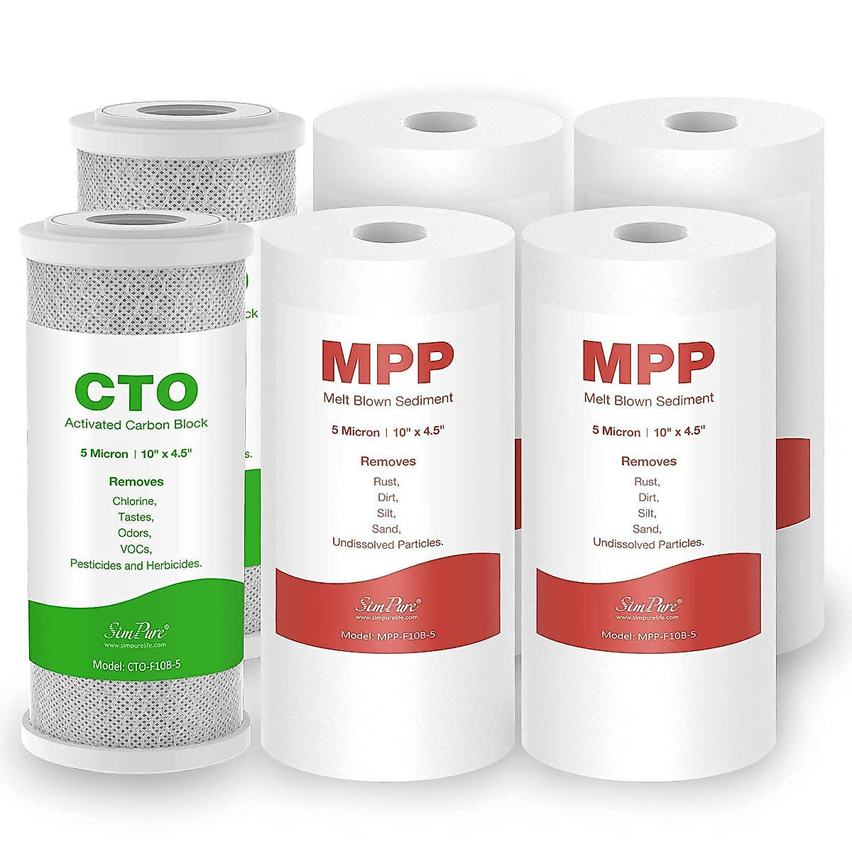 SimPure 10" x 4.5" 5-Micron Sediment and Carbon Water Filter Combo Fitting Most Standard 10-Inch Whole House Water Systems