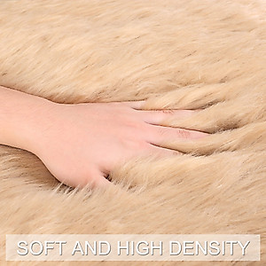 uxcell Faux Fur Round Rug,Fluffy Area Mat,Fluff Rugs for Bedroom Floor Sofa Living Room 2 x 2 Feet Khaki