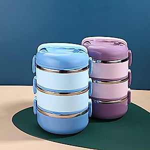 DILUOOU Stackable Lunch Box, 3 Tier Stainless Steel Thermal Lunch Box,Insulated Bento Lunch Box for Adult With Lunch Bag & Utensils (Brown)