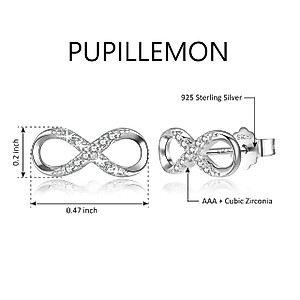 PUPILLEMON Infinity Stud Earrings for Women, 925 Sterling Silver Infinity Hoop Earrings Cubic Zirconia Womens Earrings Jewelry