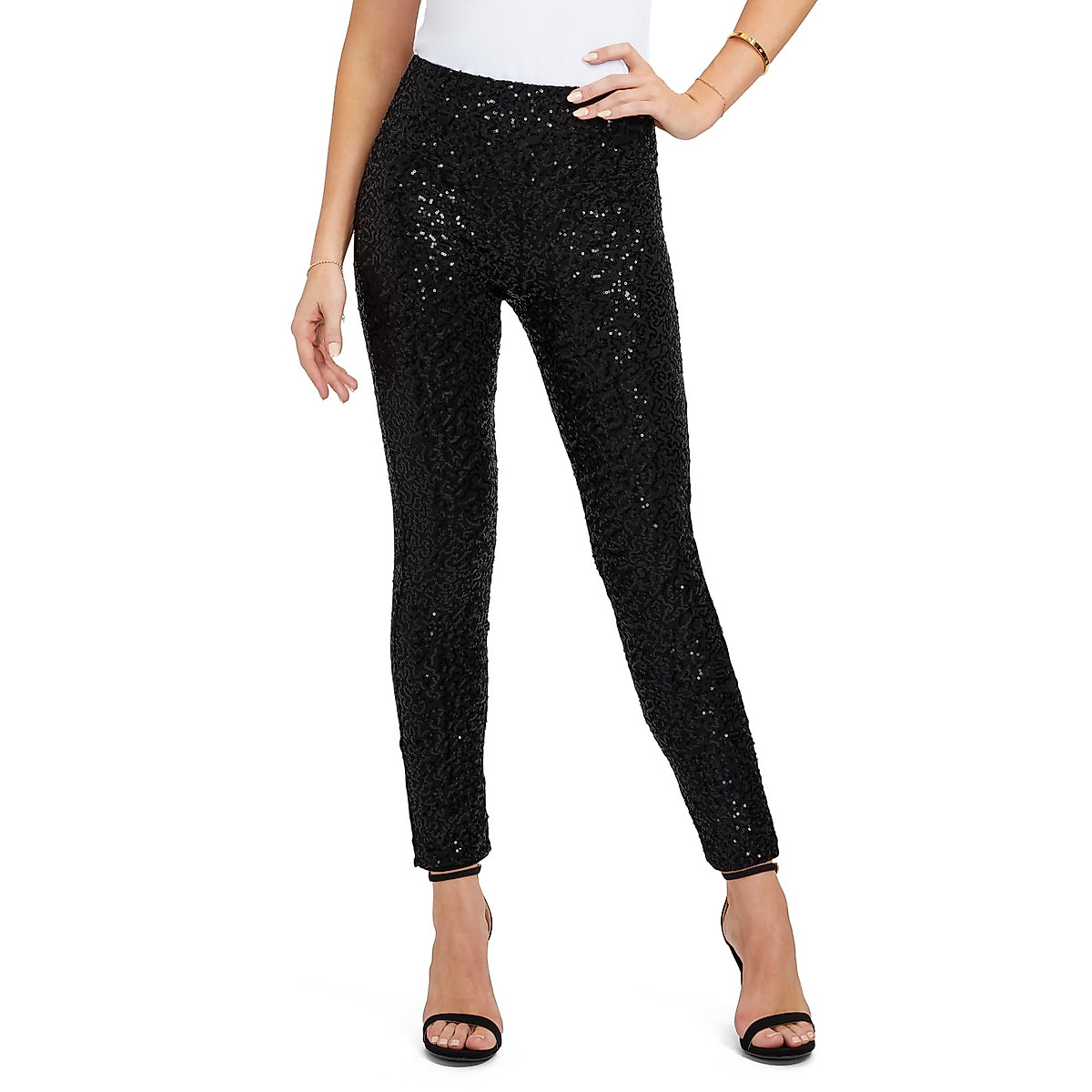 Tipsy Elves Women's Black Sequin High Waisted Leggings Size Small