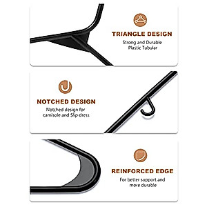 Jersow Black Plastic Hangers 60 Pack, Clothes Hangers Space Saving, Heavy Duty Coat Hangers for Closet, Non Slip Clothing Hangers with Hooks, Black Hangers for Coat, Shirt, Short, Suits