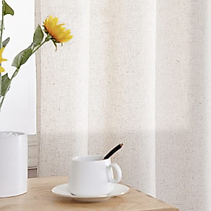 jinchan Beige Kitchen Curtains Linen Tier Curtains 45 Inches Farmhouse Cafe Curtains Light Filtering Flax Country Rustic Bathroom RV 2 Panels Crude