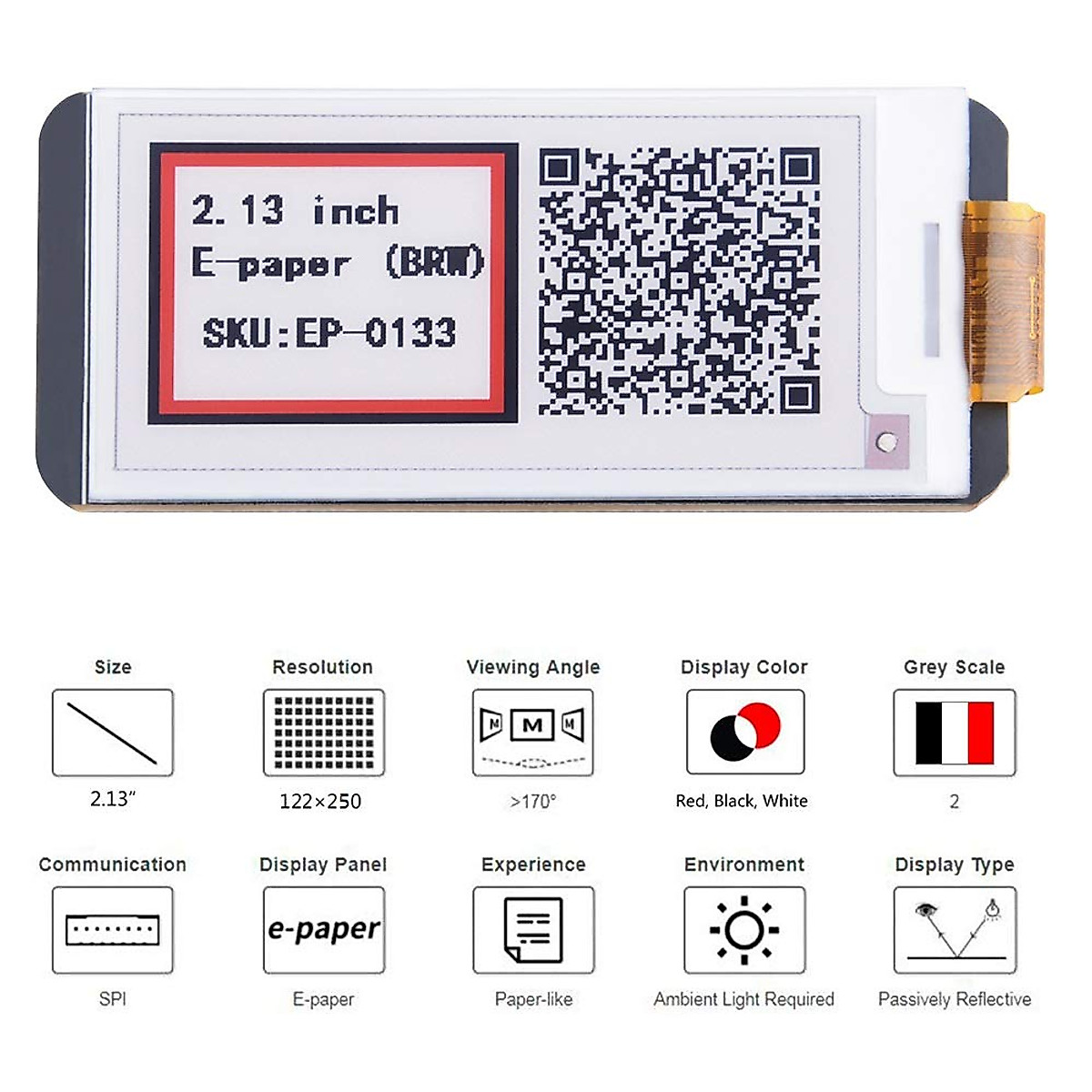 GeeekPi 2.13 inch E-Ink Display HAT, 250x122 Pixel E-Paper Screen for Raspberry Pi 4B/3B+/3B/2B/Zero/Zero W/Zero WH, Electronic Paper Module with Partial Refresh