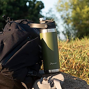 SkyWell 24oz Stainless Steel Water Bottle with 3 in 1 Lid, BPA-Free Leak-Proof Wide Mouth Vacuum-Insulated Water Flask with Straw and Handle Sweat-Proof for Outdoor and Travel, Black