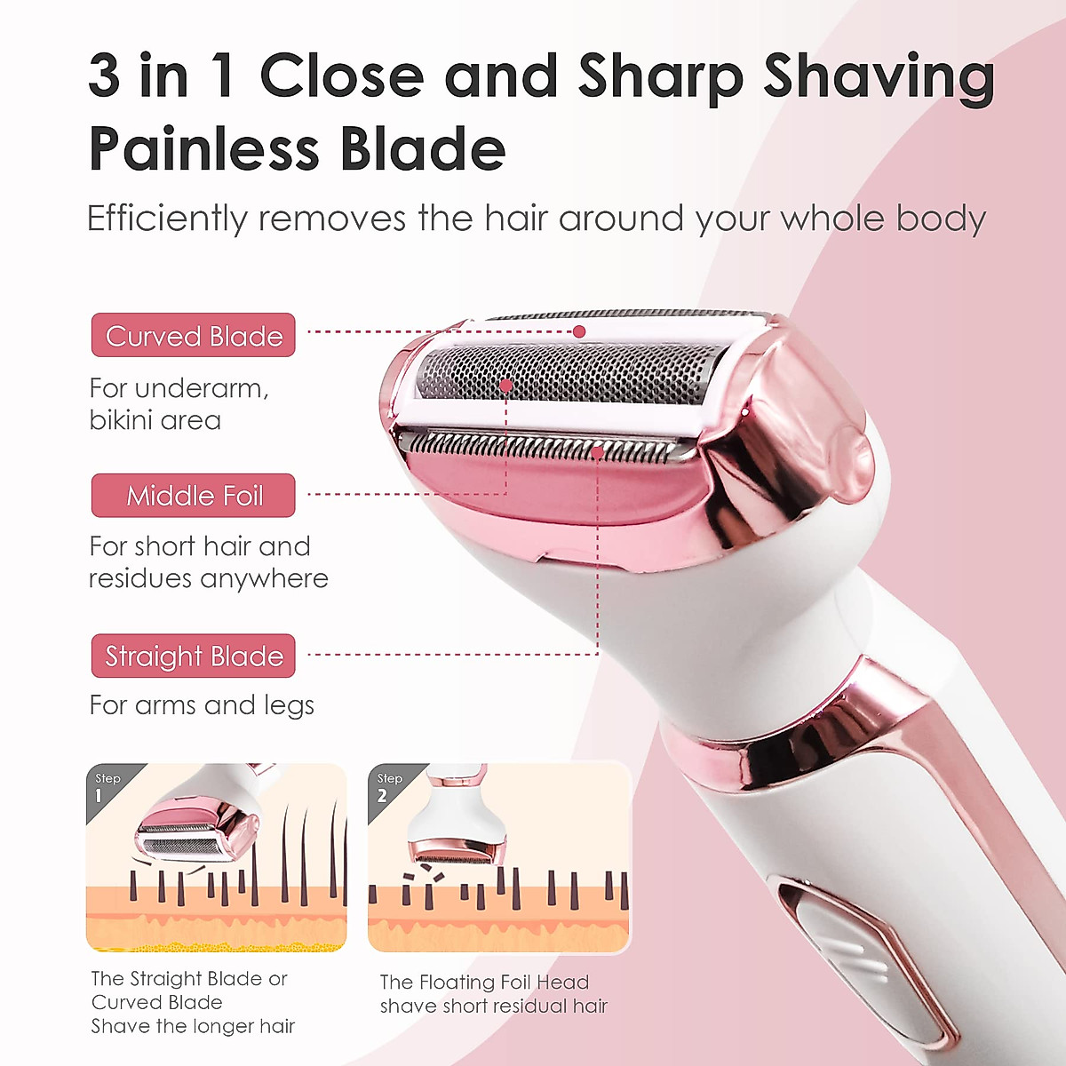 Electric Razors for Women, 4 in 1 Electric Women Shaver, Hair Removal Epilators for Leg Face Arm Bikini Armpit Pubic Hair, Cordless Rechargeable Portable Women's Bikini Trimmers, White