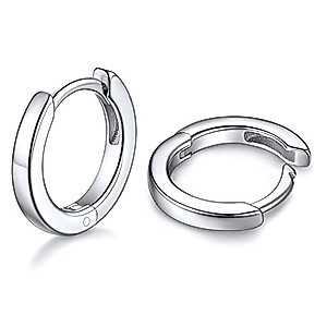 ChicSilver 925 Sterling Silver Small Hoop Earrings for Women White Gold Plated Silver Huggie Hoop Earrings Tiny Hypoallergenic Lightweight Cartilage Earring - 8MM