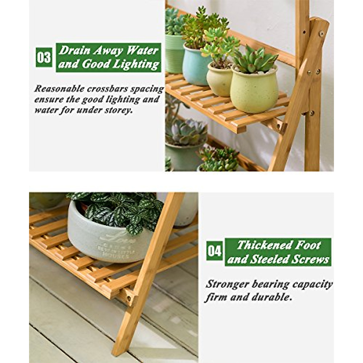 COPREE Bamboo 3-Tier Hanging Plant Stand Planter Shelves Flower Pot Organizer Rack Folding Display Shelving Plants Shelf Unit Holder