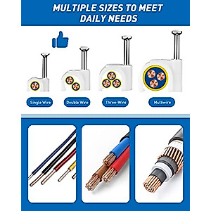 400pcs Cable Wire Clips Circle Cable Clips with Steel Nail 4、6、8、10mm Management RG6 RG59 CAT5 CAT6 RJ45 Electrical Ethernet Dish TV Speaker Cord Tie Holder Single,White Plastic,Coax,Coaxial Clamps