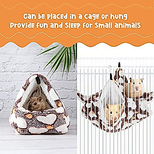 3 Pieces Small Pet Cage Hammock Set Include Double-Layer Sugar Glider Swinging Bed Hanging Rat House Cage and Hamster Warm Bed Mat for Rat Parrot Ferret Squirrel Hamster Rat Playing Sleeping (Brown)