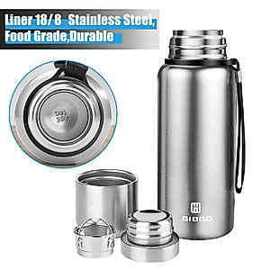 Insulated vacuum Thermo Bottle 500ml/16.9oz with cup Stainless steel coffee bottles for hot and cold drink water flask.(Silver,500ml)