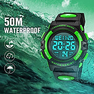 Kids Watch,Boys Watch for 3-15 Year Old Boys,Digital Sport Outdoor Multifunctional Chronograph LED 50 M Waterproof Alarm Calendar Analog Watch for Children with Silicone Band,Kids Gift