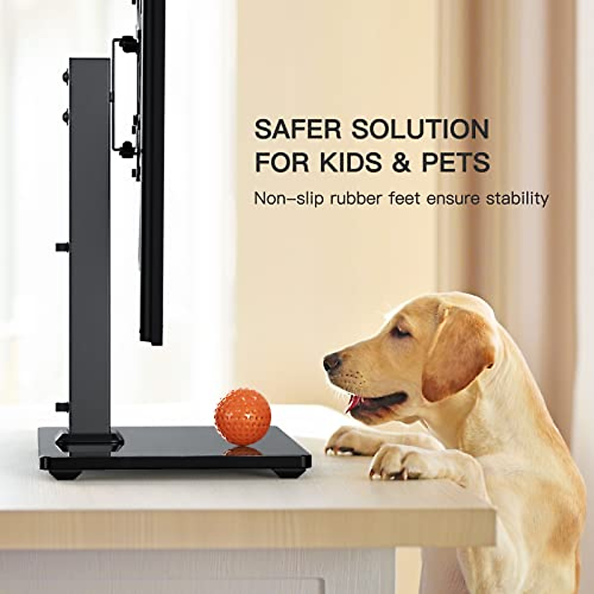 PERLEGEAR Universal TV Stand Base, Swivel Table Top TV Stand for 26-50 Inch TV and Monitor, Height Adjustable VESA Monitor Stand with Tempered Glass Base Holds up to 88lbs, Max VESA 400x400mm