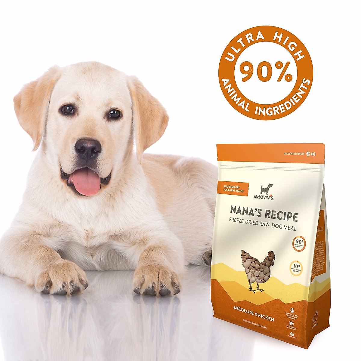 McLovin's Freeze Dried Dog Food, Nana's Recipe (48 oz) - Premium Raw, Grain and Gluten Free - Made in North America - An Ideal Meal or Dog Food Topper, For All Ages and Sizes - No Refrigeration Needed