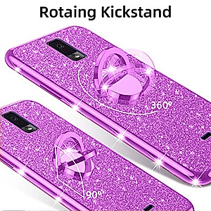 Case for BLU View 3 (B140DL) Luxury Cute Soft TPU Silicone Glitter Cover for Girls Women with Diamond Ring Kickstand Bumper Shockproof Full Body Protection Case for BLU View 3 (B140DL) - Purple
