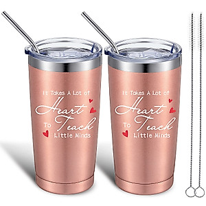 Boao 2 Pcs It Takes a Big Heart to Teach Minds Travel Cup, Teacher Appreciation Gifts Men Women Personalized Birthday Christmas Graduation Thank You Gifts for Teachers, 20 oz